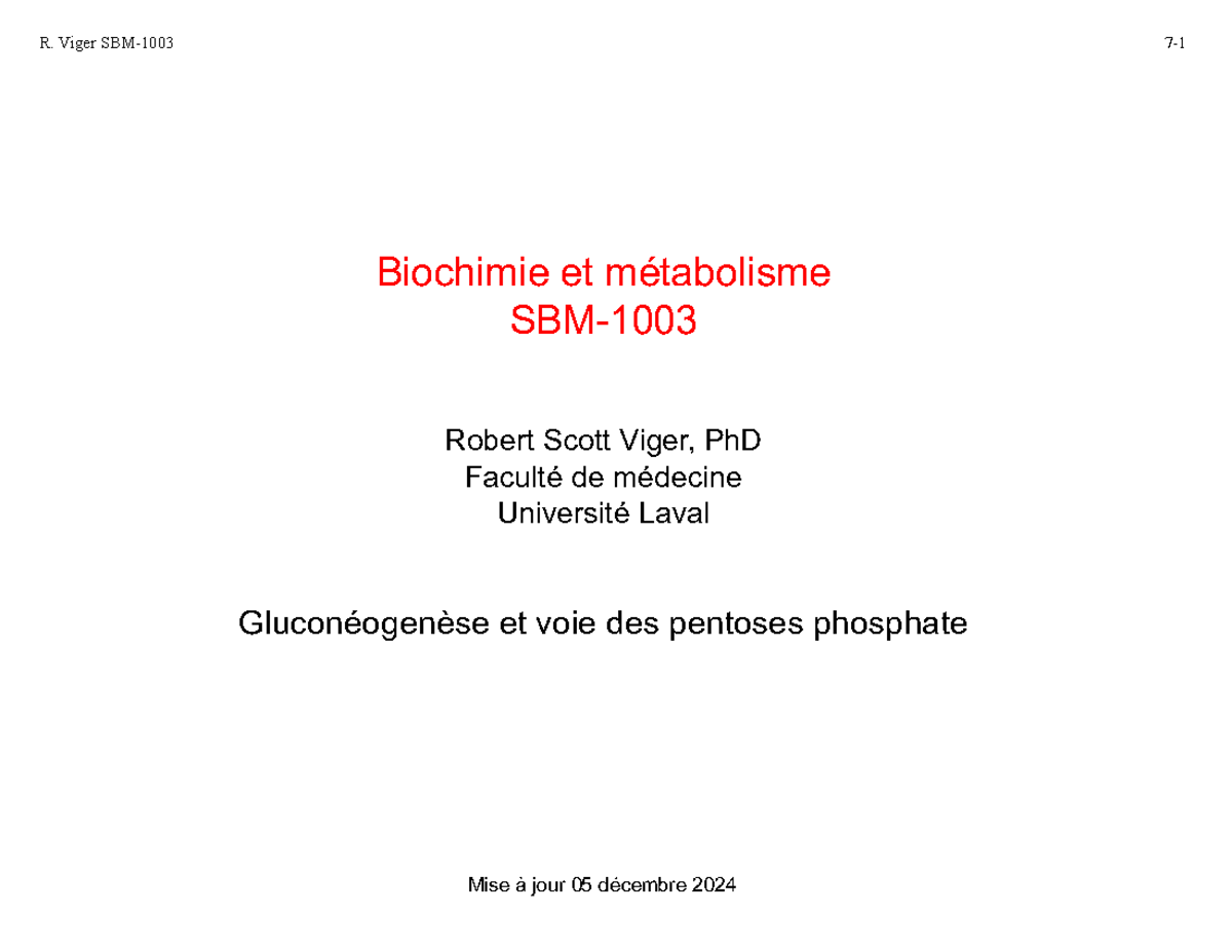 Gluconeogenese 2025 version etudiante - Biochimie et métabolisme SBM ...