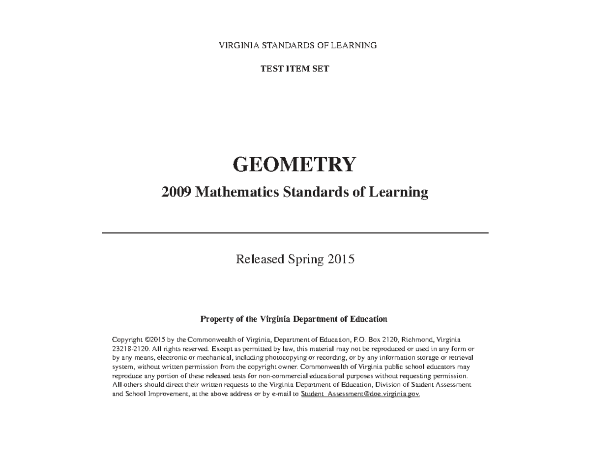 Geometry SOL Released Test Item Set - Spring 2015 Review Guide - Studocu