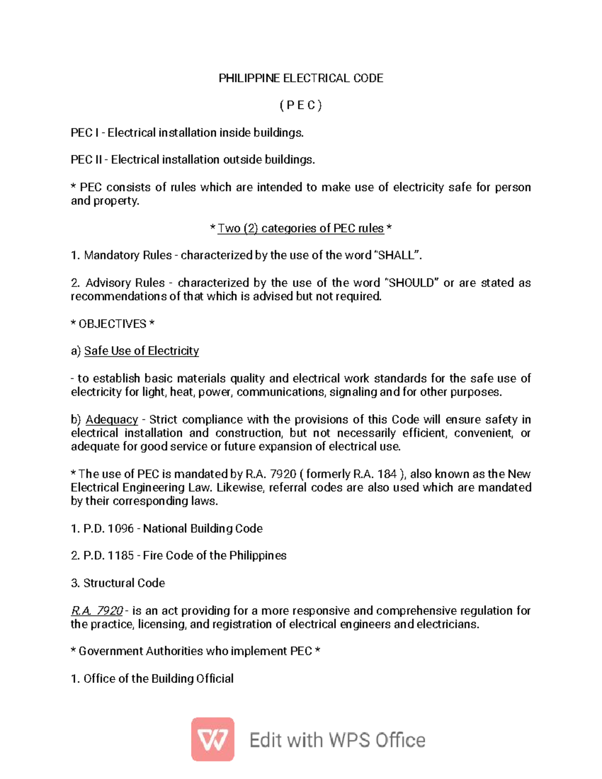 Philippine Electrical Code (PEC) I & II: Safe Electrical Installations ...