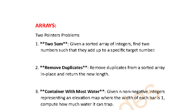 Arrays and Strings: Two Pointers & Sliding Window Problems - Studocu