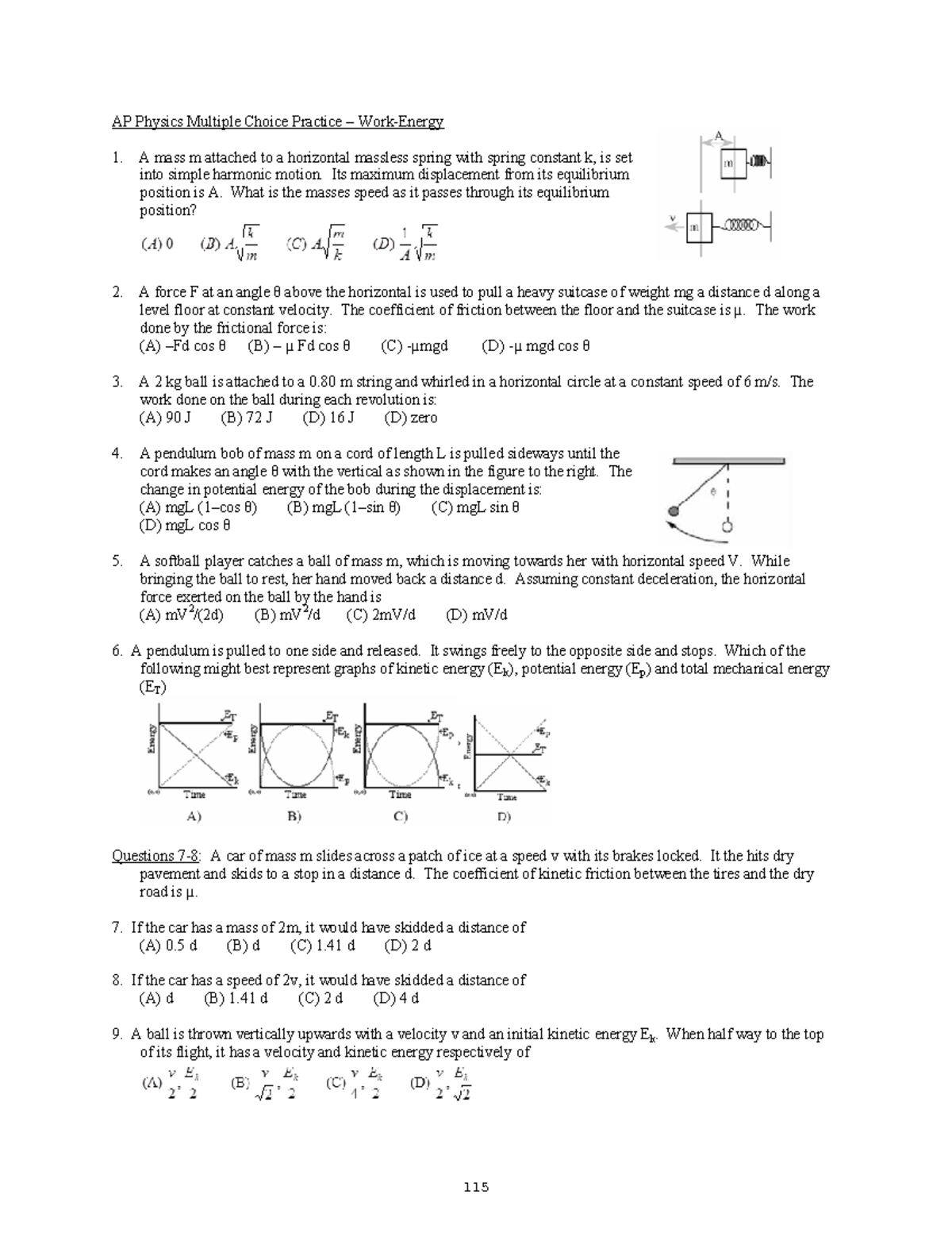AP Physics (Work, Power, Energy) MCQ Practice Questions - Studocu