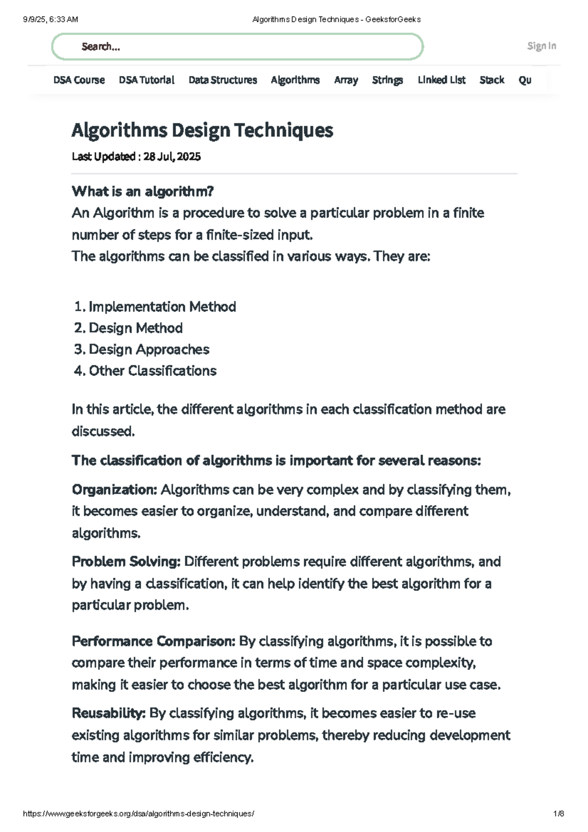 Algorithms Design Techniques - DSA Course Overview - Studocu