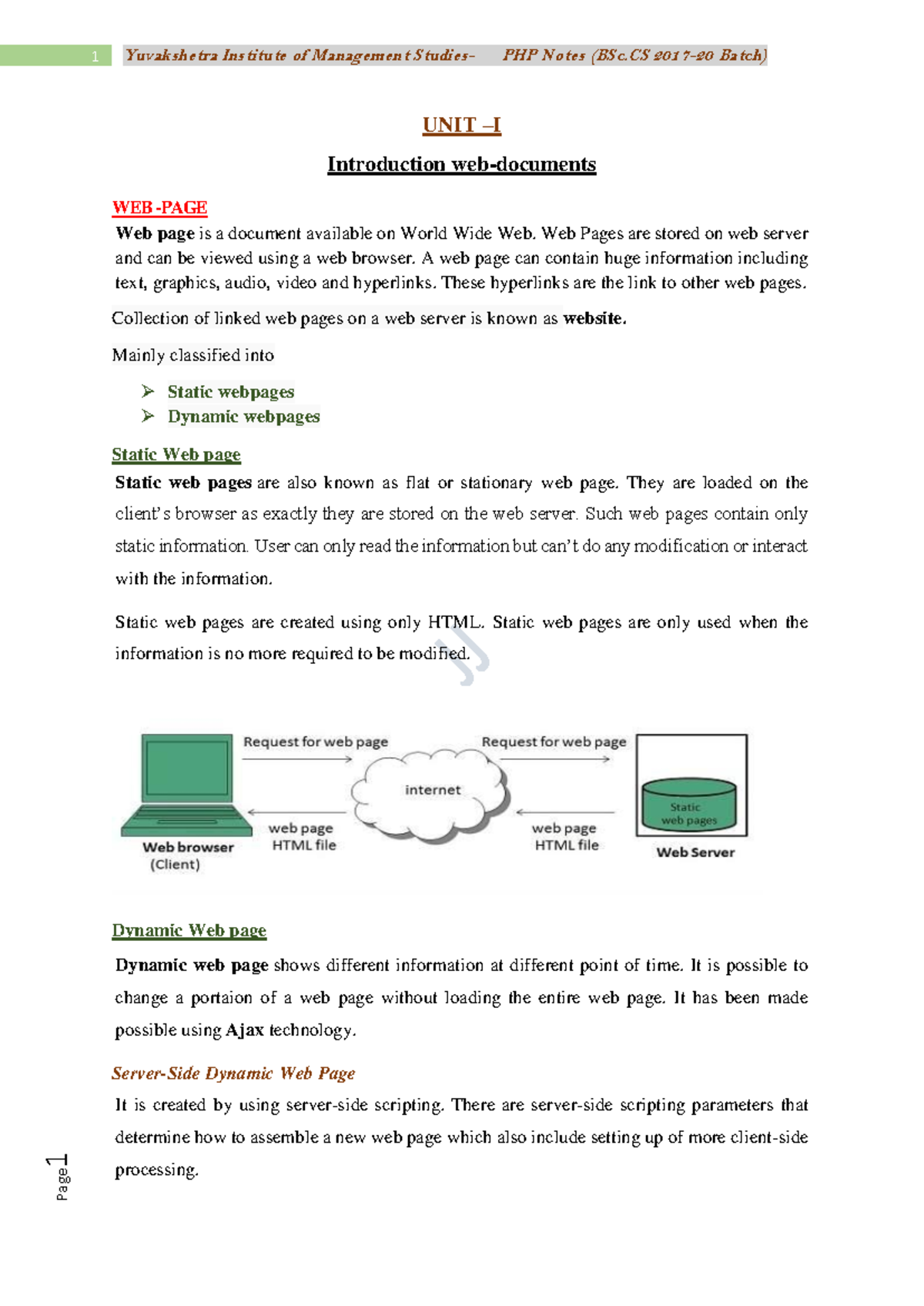 Php Unit 1 Html And Css Lecture Notes About Php 1 Unit I