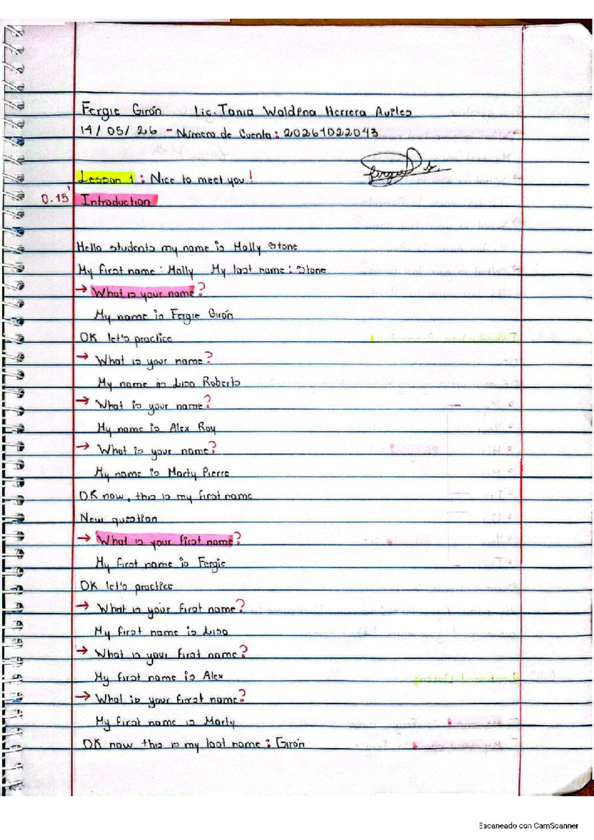 U1T1a1 - Lesson 1: Introduction and Name Practice by Fergie Girón - Studocu