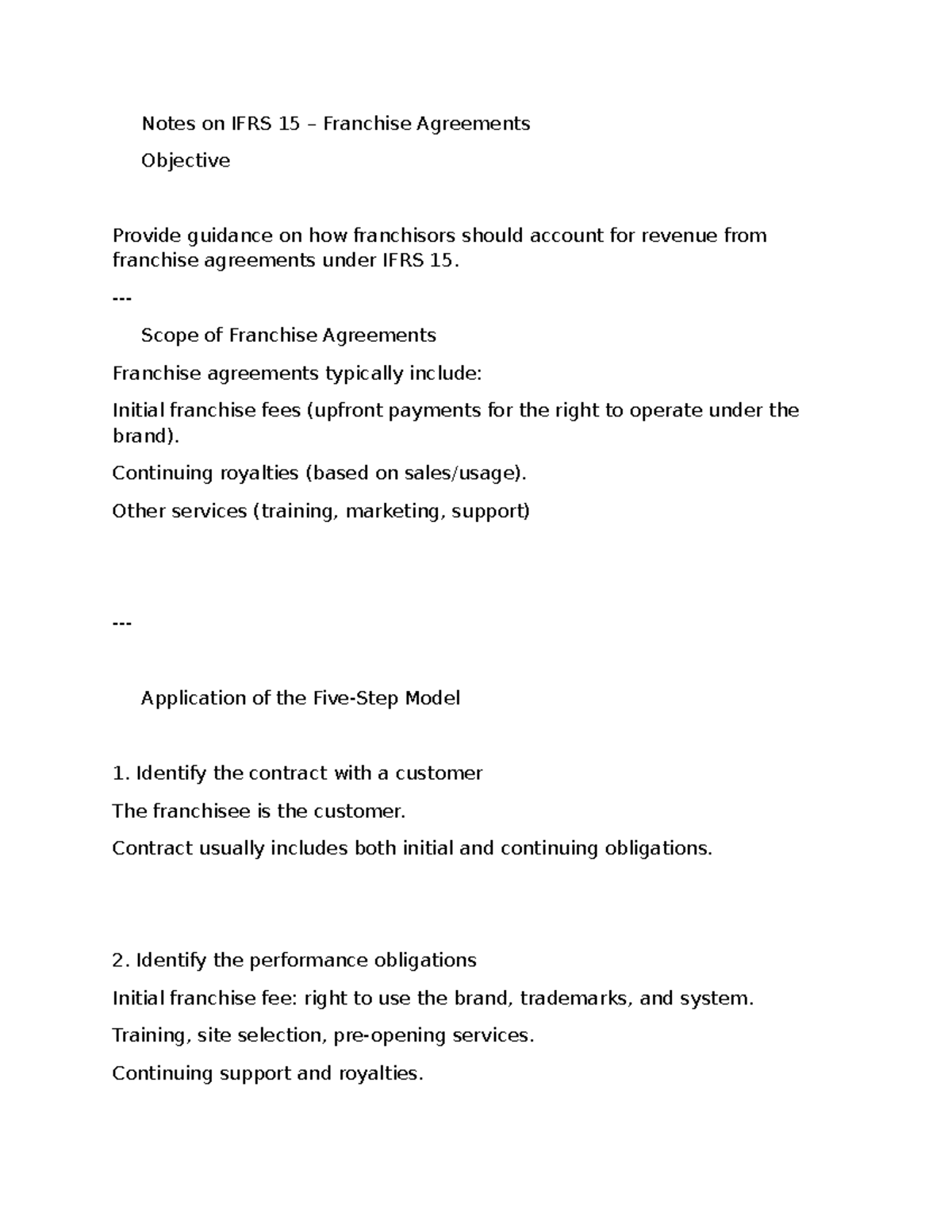 IFRS 15 Notes: Accounting for Franchise Agreements - Studocu