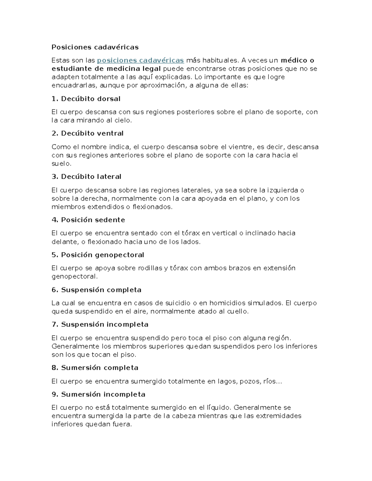Posiciones Cadavéricas en Psicología Forense y Medicina Legal - Studocu