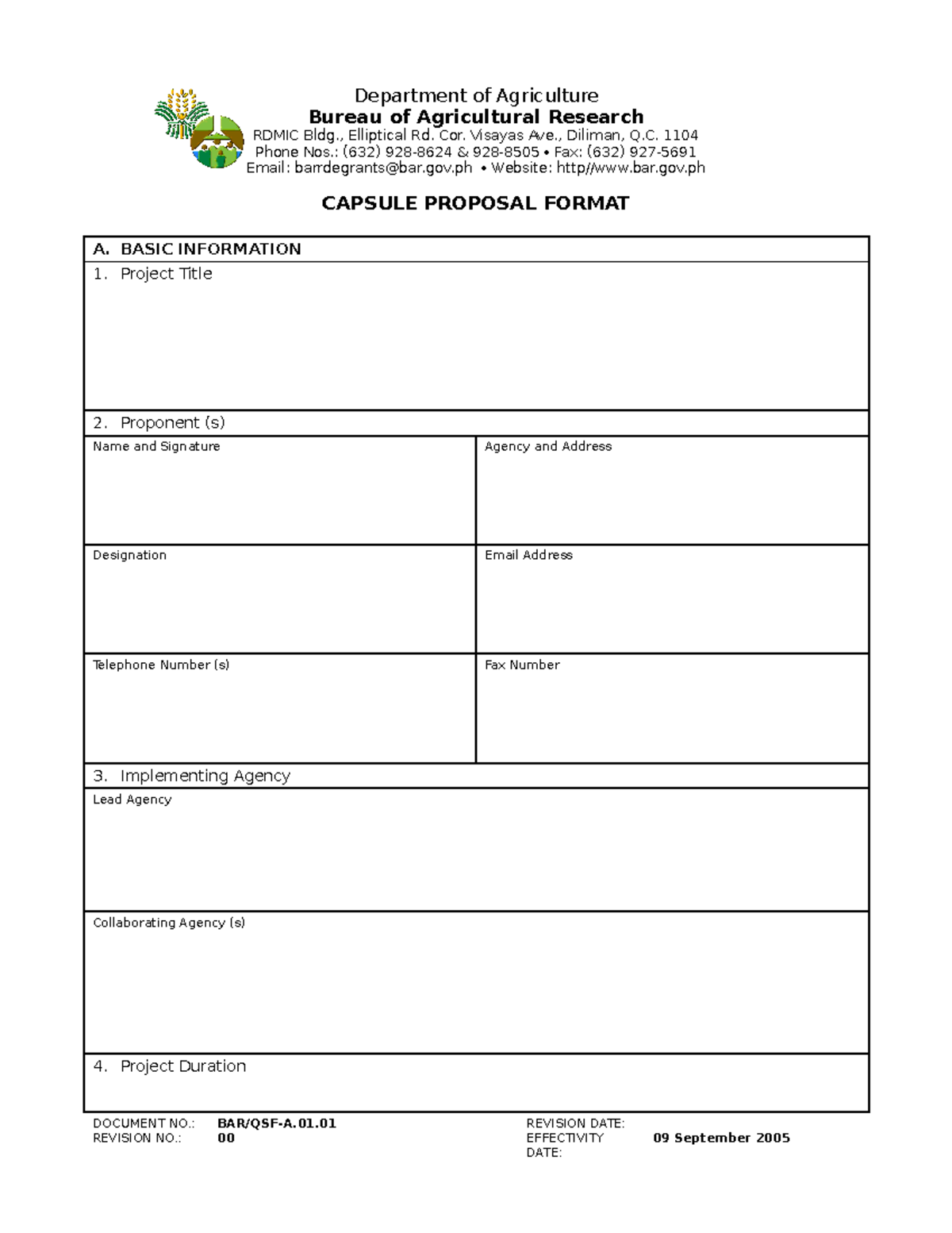 01 Capsule Proposal Format Rev 00 - Department of Agriculture Bureau of ...