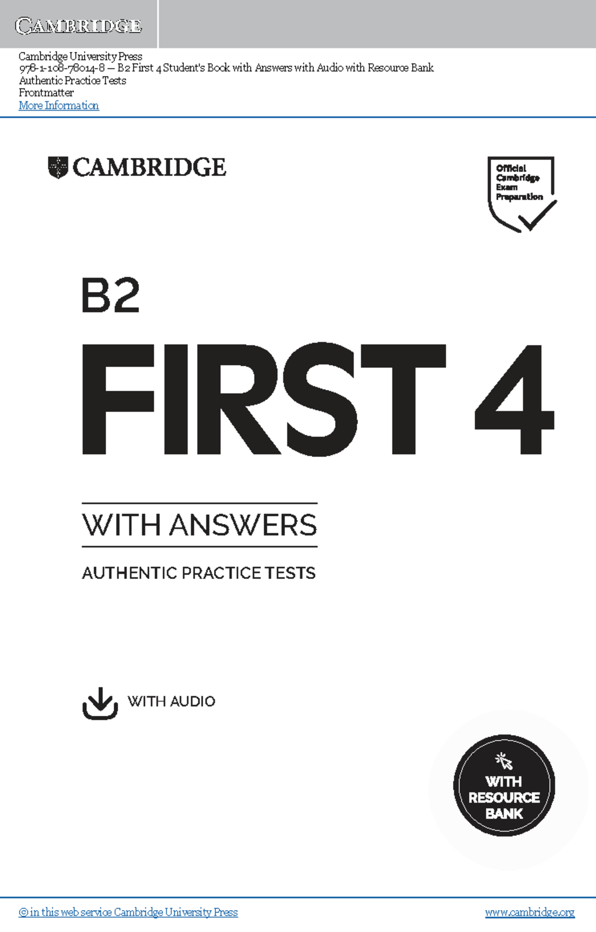 B2 First 4 Practice Tests with Answers and Audio Resources - Studocu