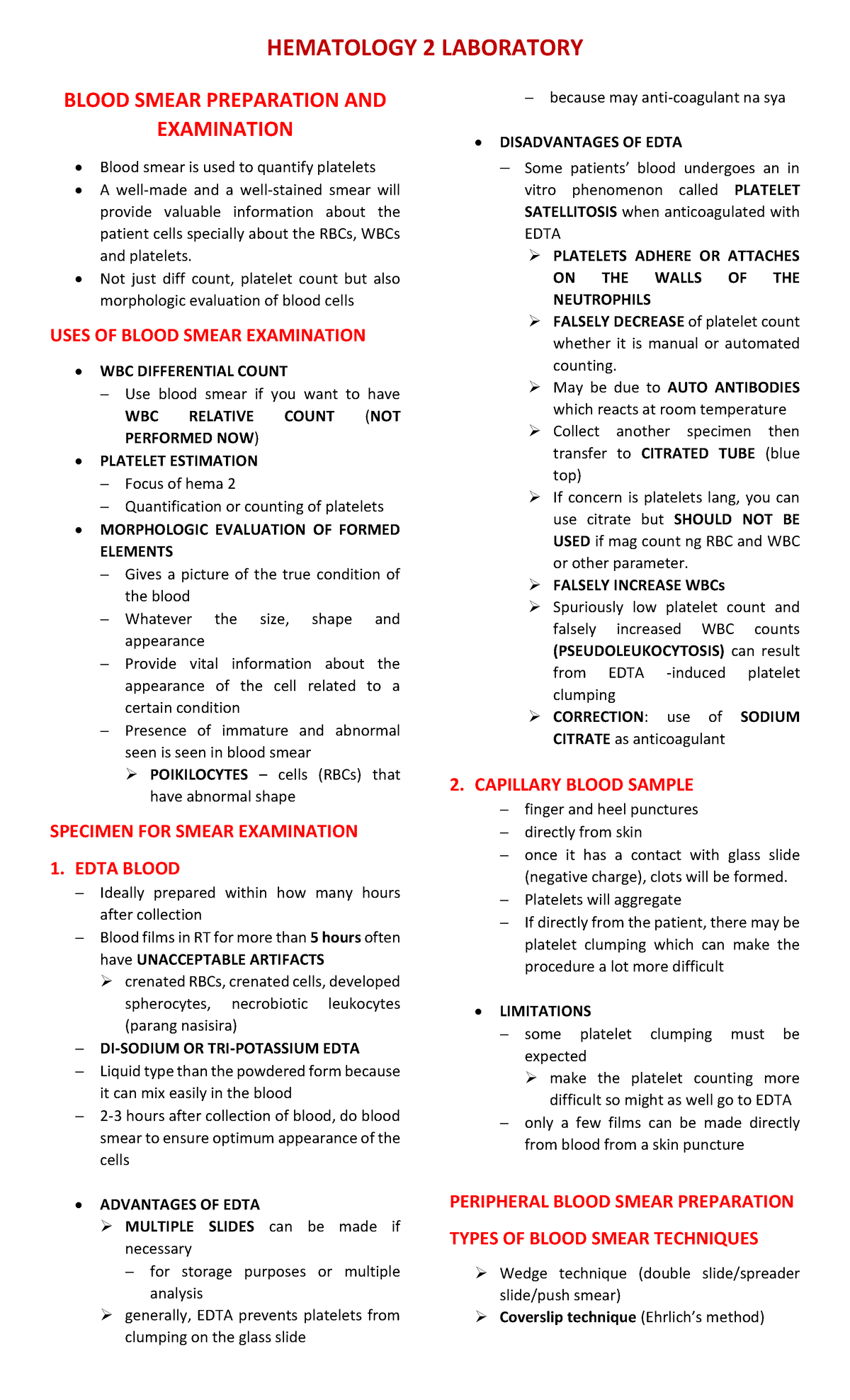 HEMA 2 Laboratory Prelim Finals: Blood Smear Prep & Platelet Estimation ...