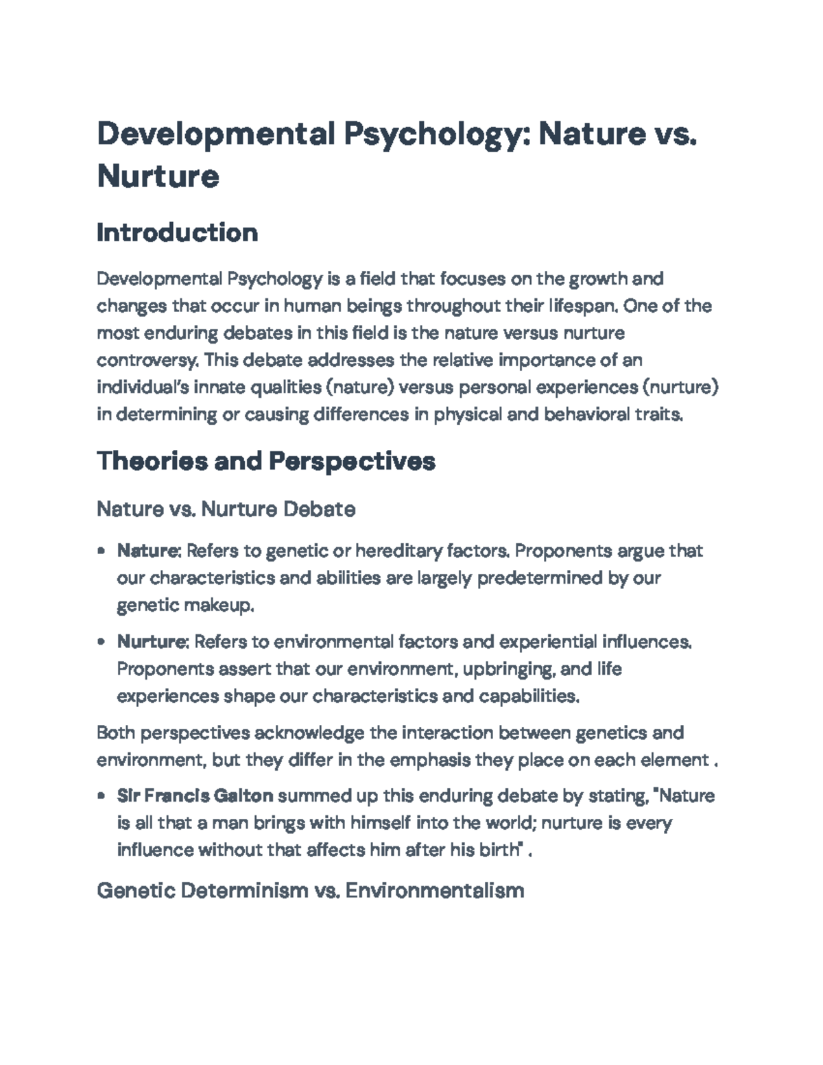 Developmental Psychology: Nature vs. Nurture Analysis (PSY101 ...