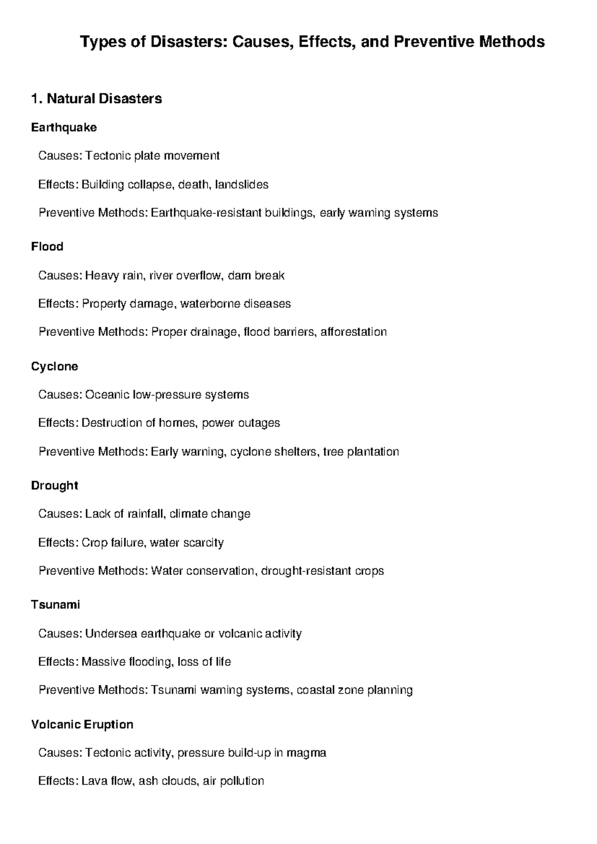 Natural Disasters: Causes, Effects, and Prevention Strategies - Studocu