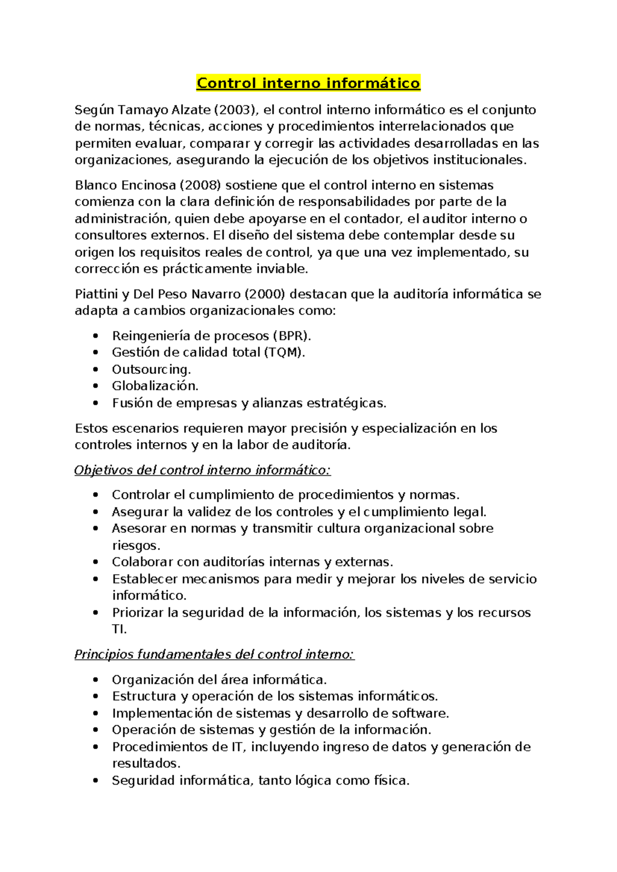 Auditoría de Sistemas M2: Control Interno Informático y Riesgos - Studocu