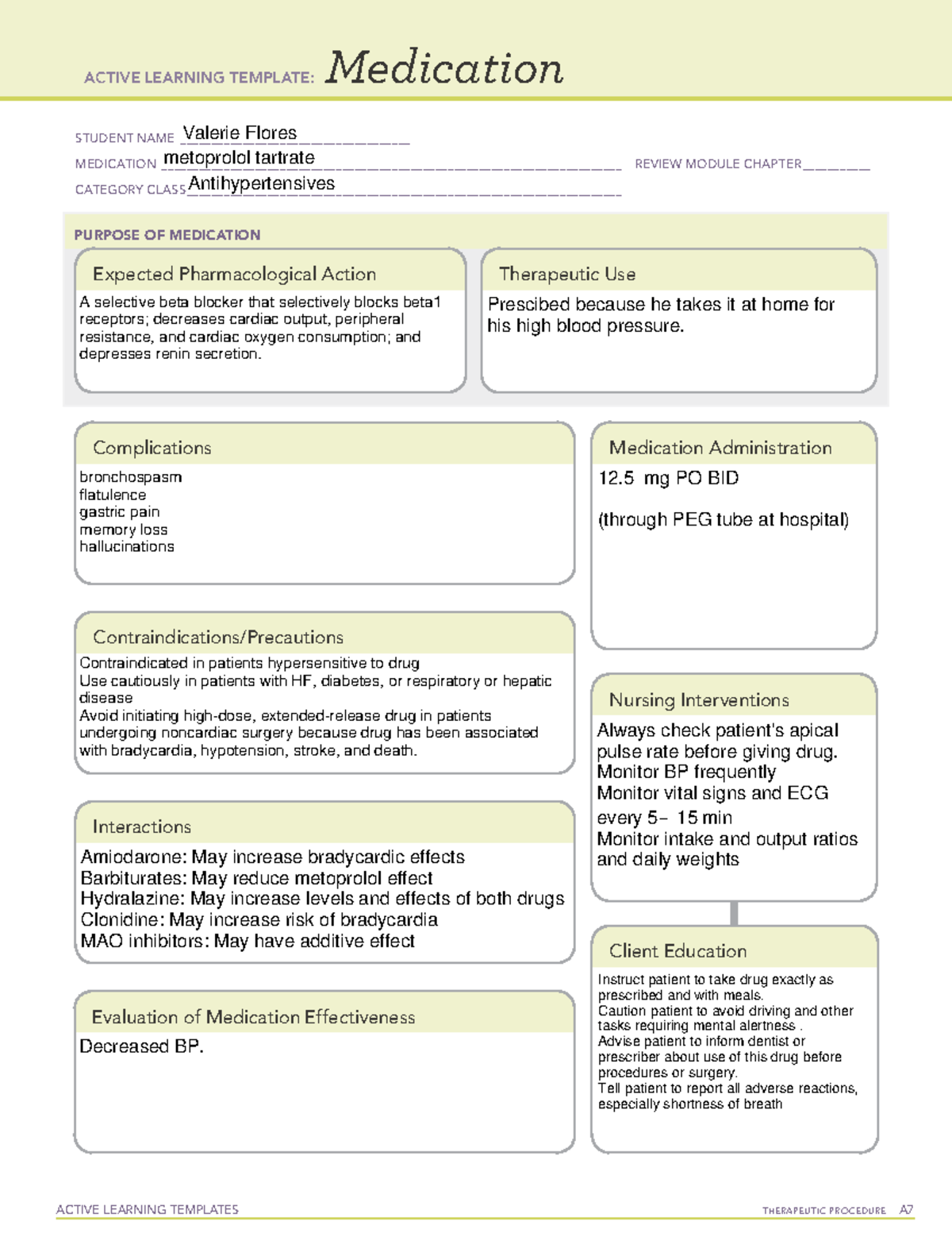 ATI med form metoprolol tartrate - ACTIVE LEARNING TEMPLATES ...