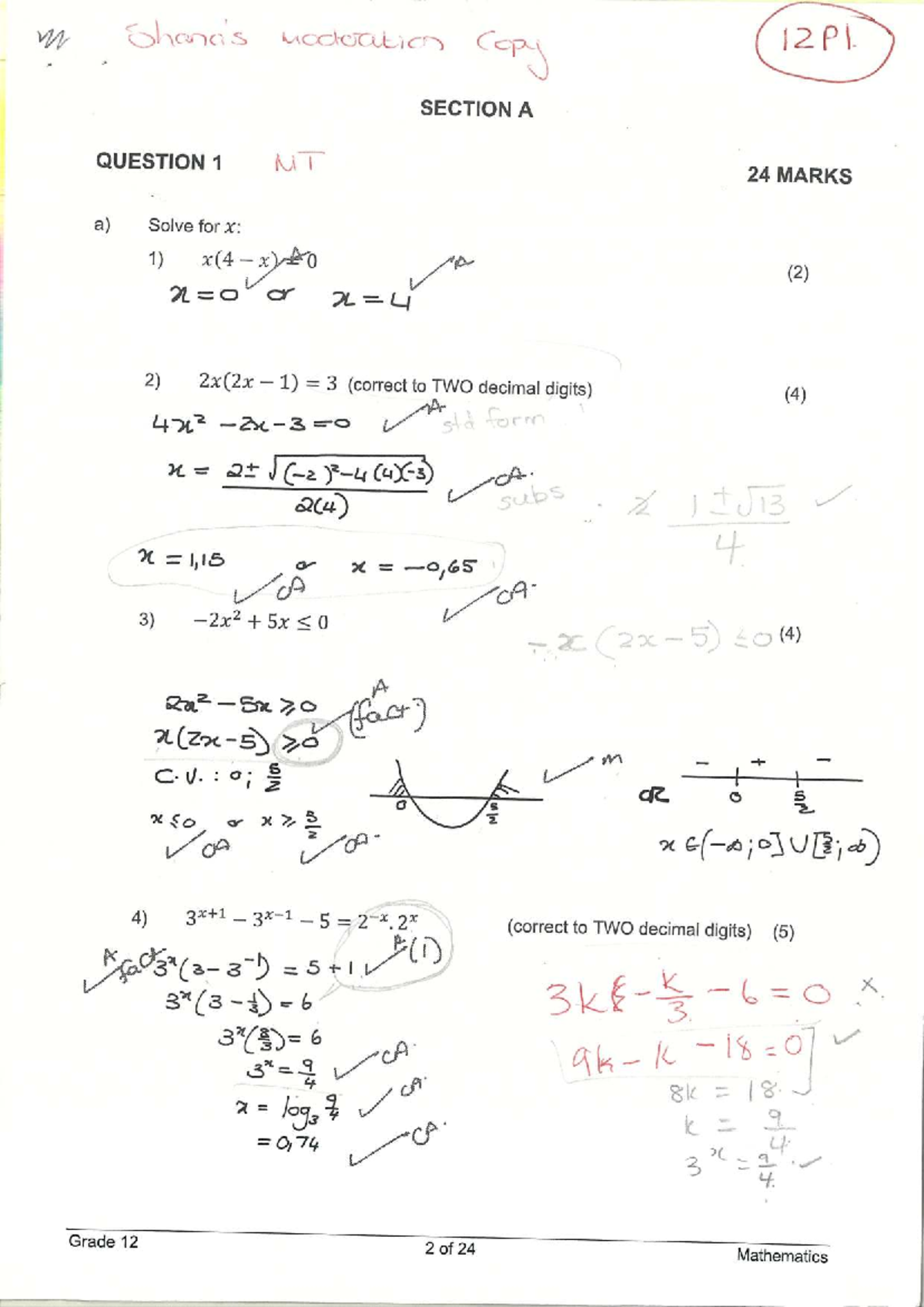 Mathematics Paper 1 - Grade 12 Exam Questions and Solutions - Studocu
