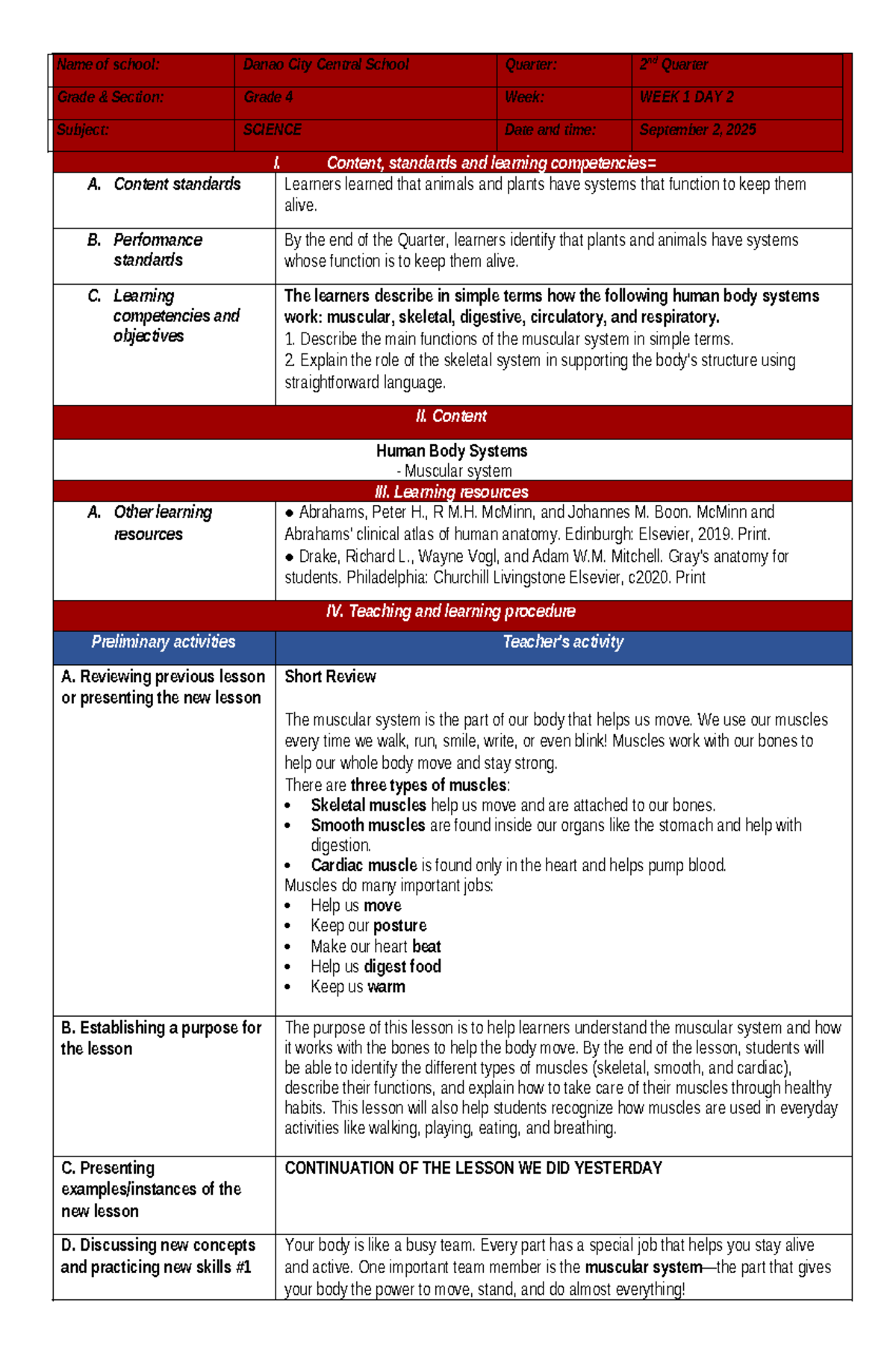 DLP Q2 Science 4: Understanding the Muscular System - WEEK 1 DAY 2 ...