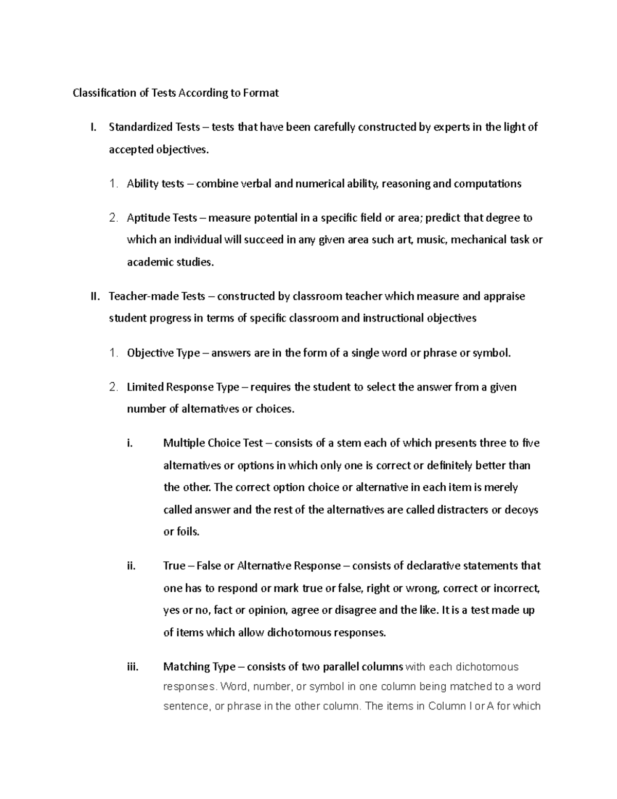 Classification of Tests According to Format - Standardized Tests tests ...