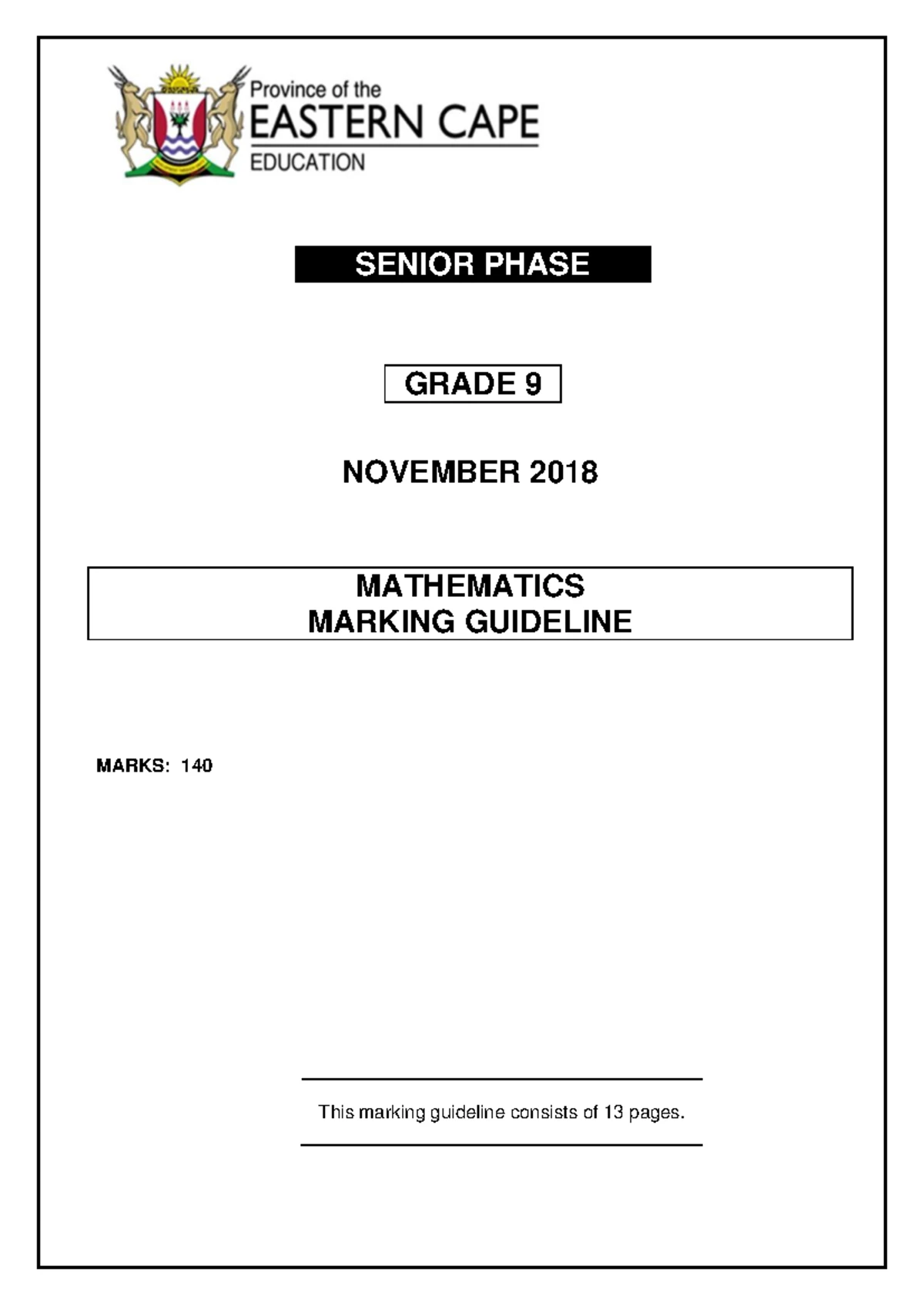2020 Grade 9 Maths Final EXAM EC - SENIOR PHASE GRADE 9 NOVEMBER 2019 ...