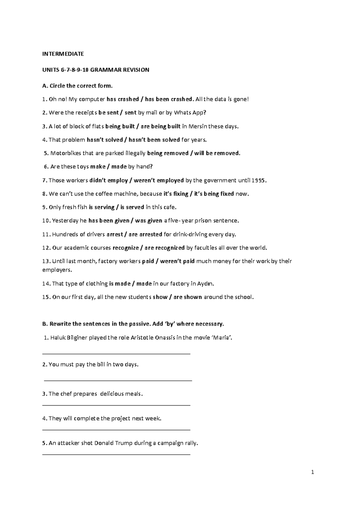 Mid-Term-6 Grammar Revision: Passive and Active Voice Exercises - Studocu