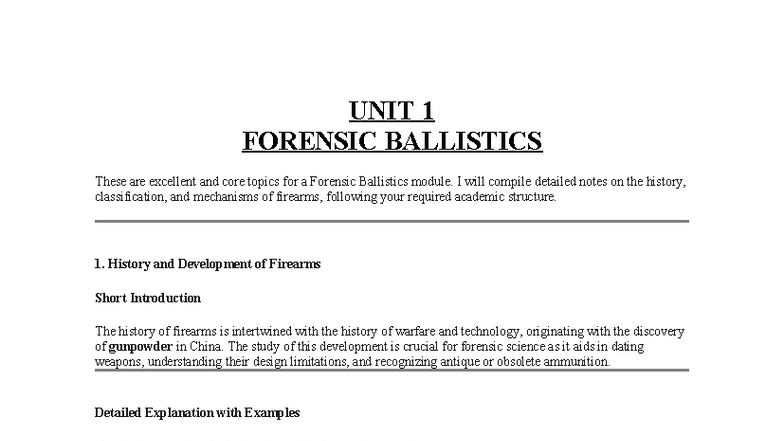 Forensic Ballistics: History and Mechanisms (Unit 1) - Studocu