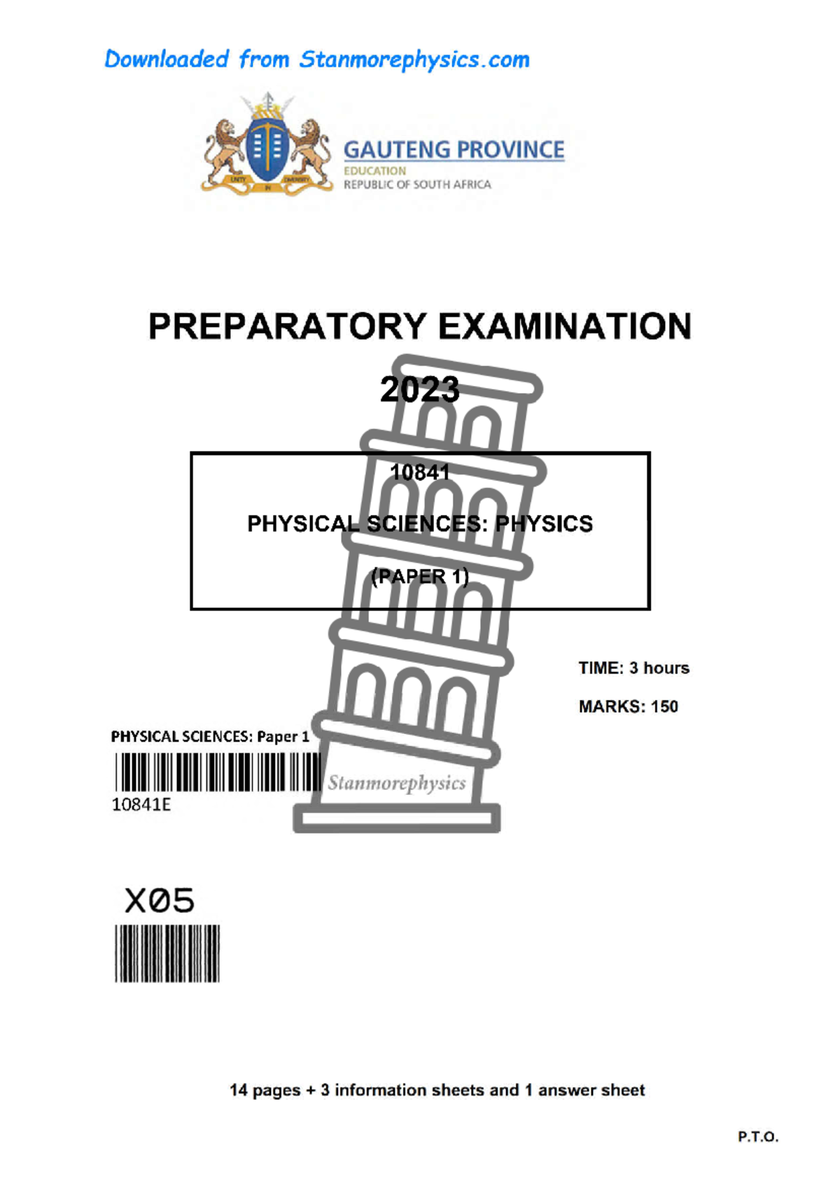 GP Physical Sciences Grade 12 Final Exam Paper 1 & Memo SEP 2023 - Studocu