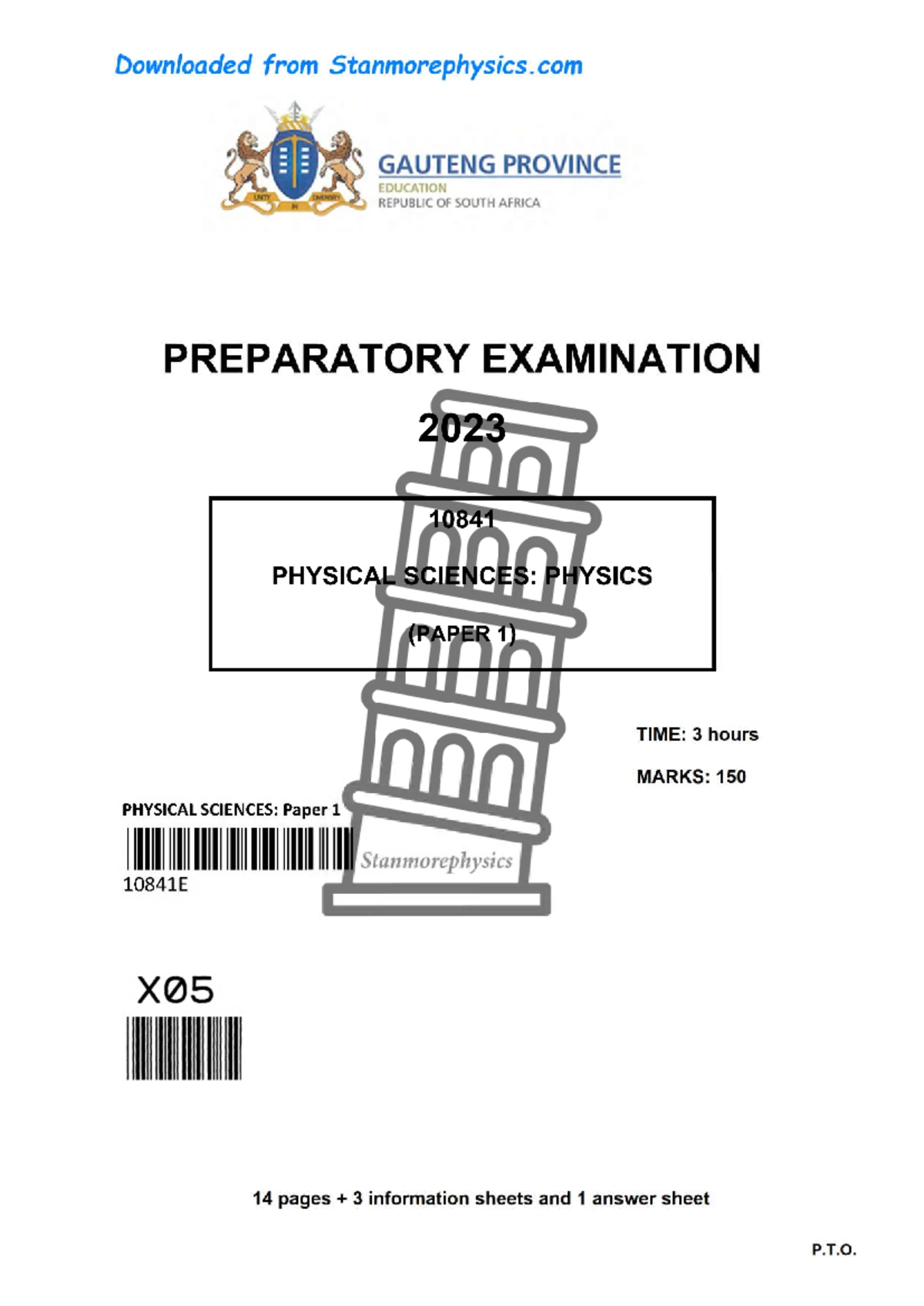 GP Physical Sciences Grade 12 Final Exam Paper 1 & Memo SEP 2023 - Studocu