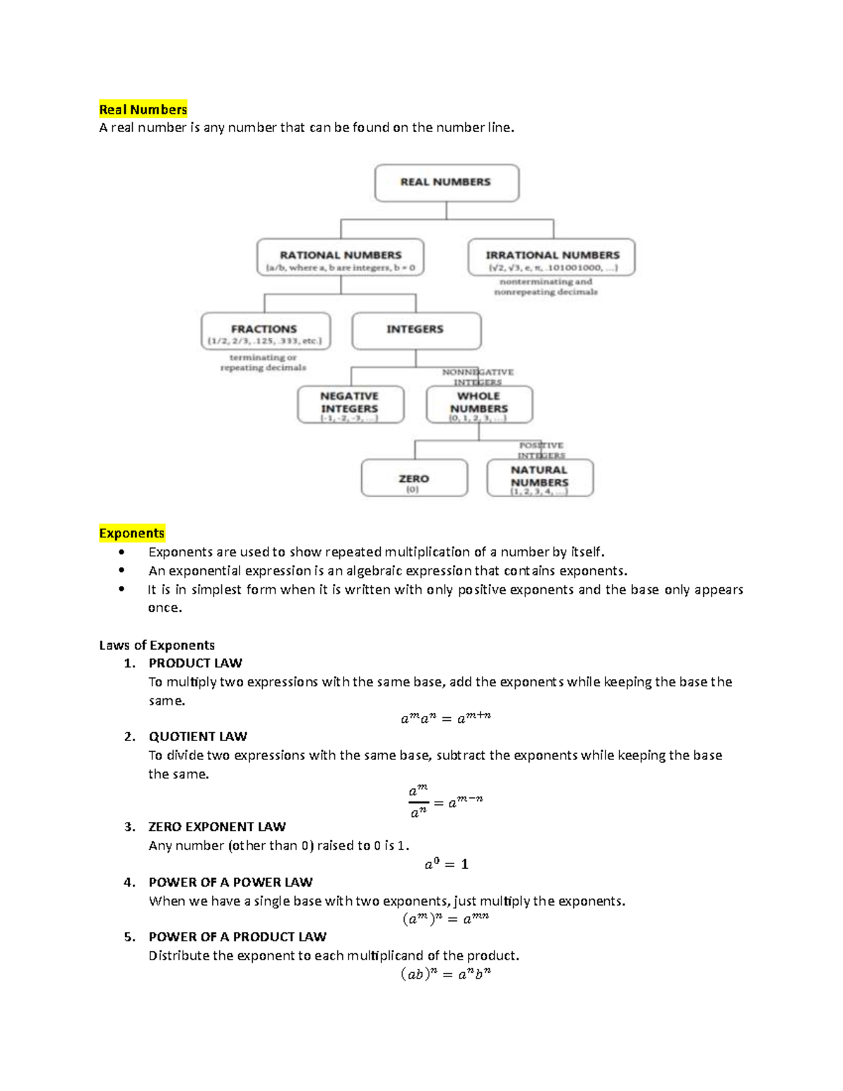 Aalgtrig Midterm Review: Real Numbers, Exponents, and Polynomials - Studocu