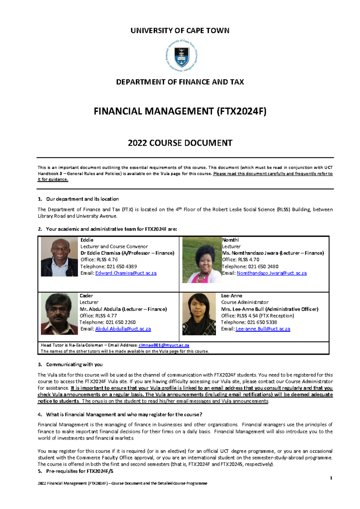 2022 FTX2024F Course Documentation (Outline) - 1 This is an important ...