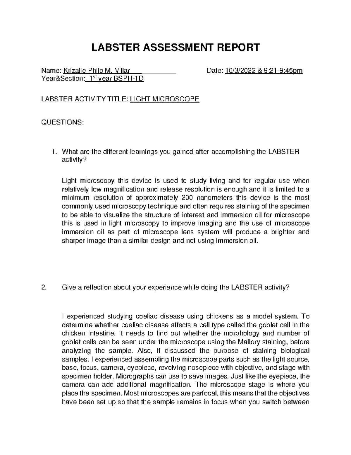 Labster Assignment Report NO.3( Light Microscope) - LABSTER ASSESSMENT ...