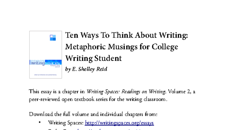 Ten Ways to Think About Writing: Insights for College Writers - Studocu