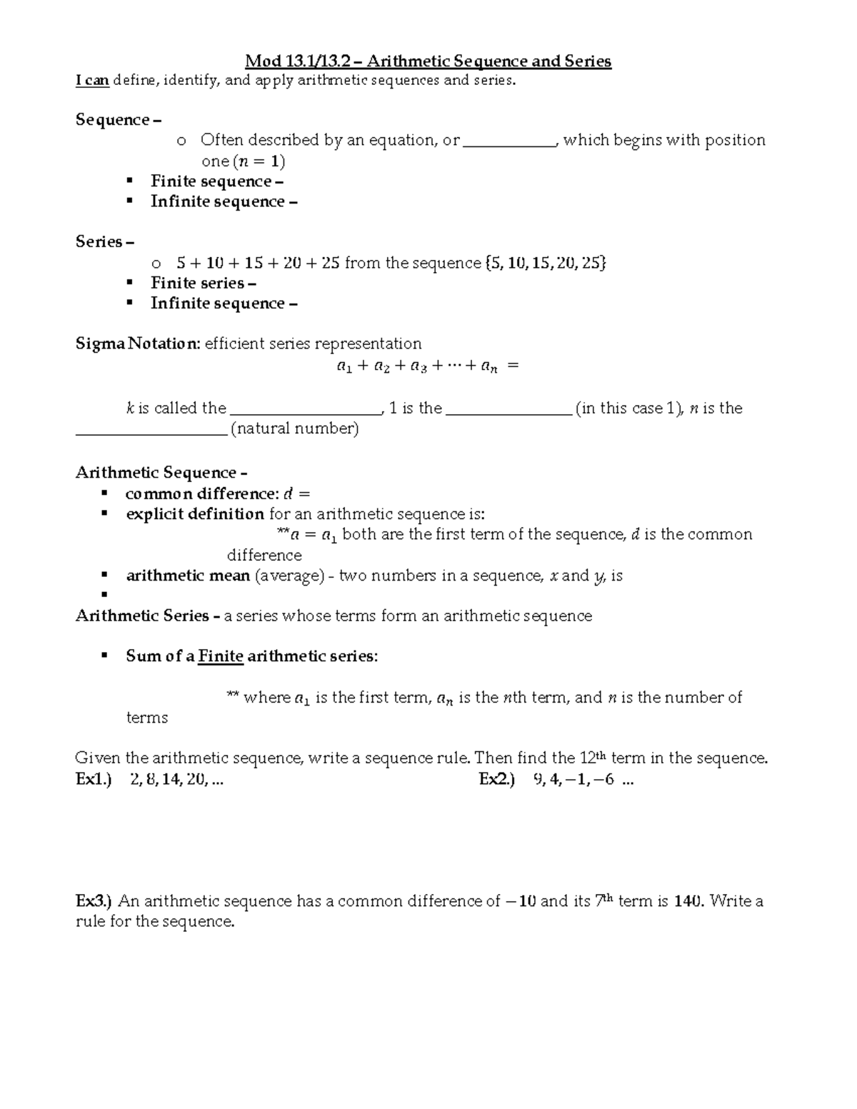Mod Arithmetic Sequences, Series, and Probability Concepts (HA2 U6 ...