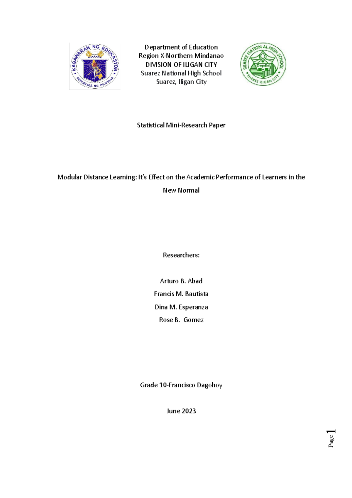 Statistical Paper: Impact of Modular Distance Learning on Learners ...