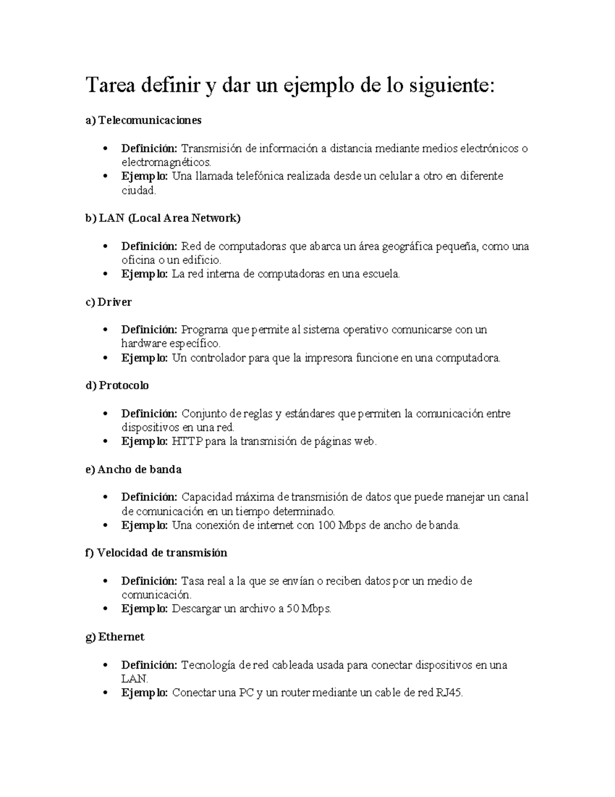 Tarea 1: Definiciones y Ejemplos de Telecomunicaciones y Redes - Studocu