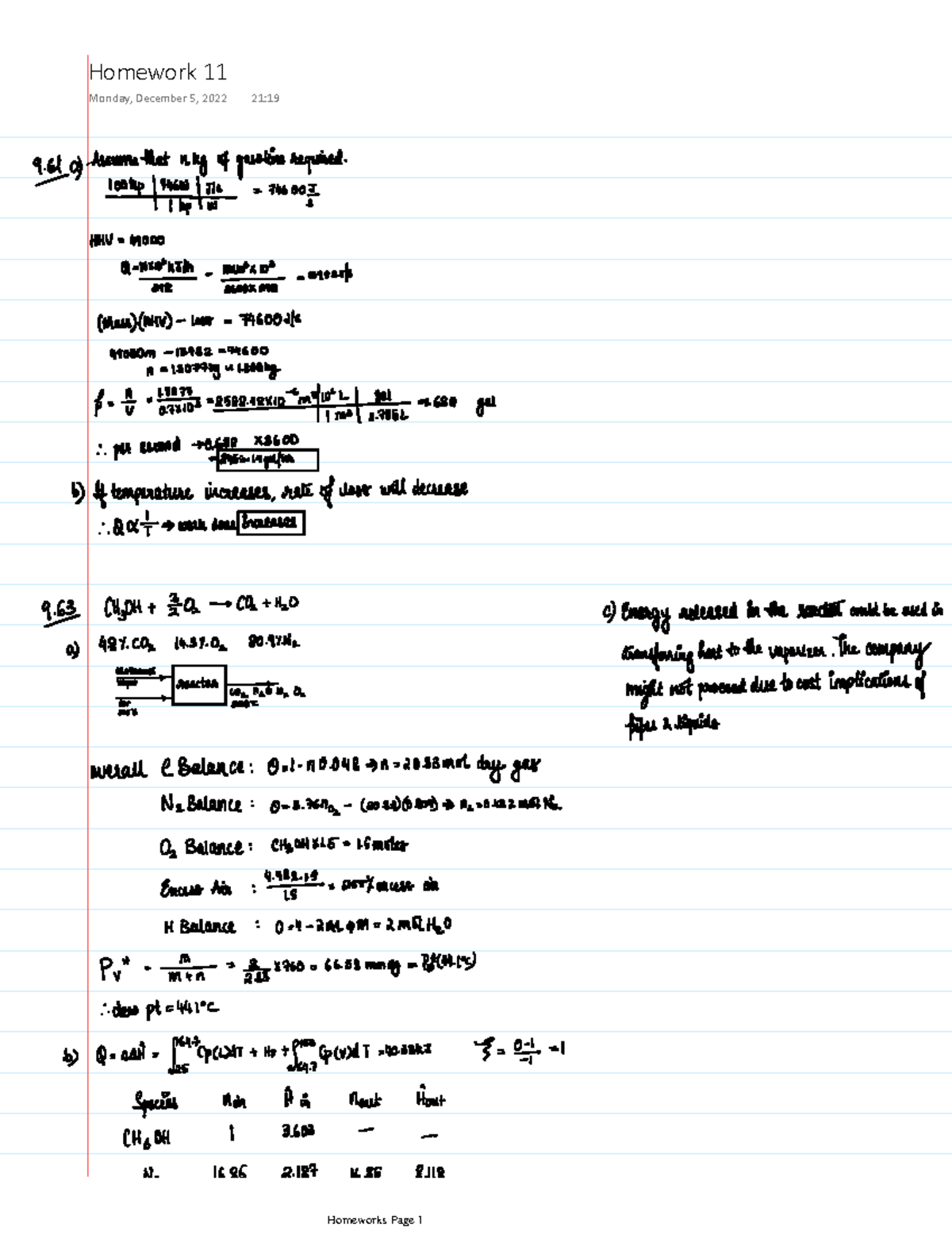 CHBE 2100 HW 11 - Material and energy balances for single-phase and ...