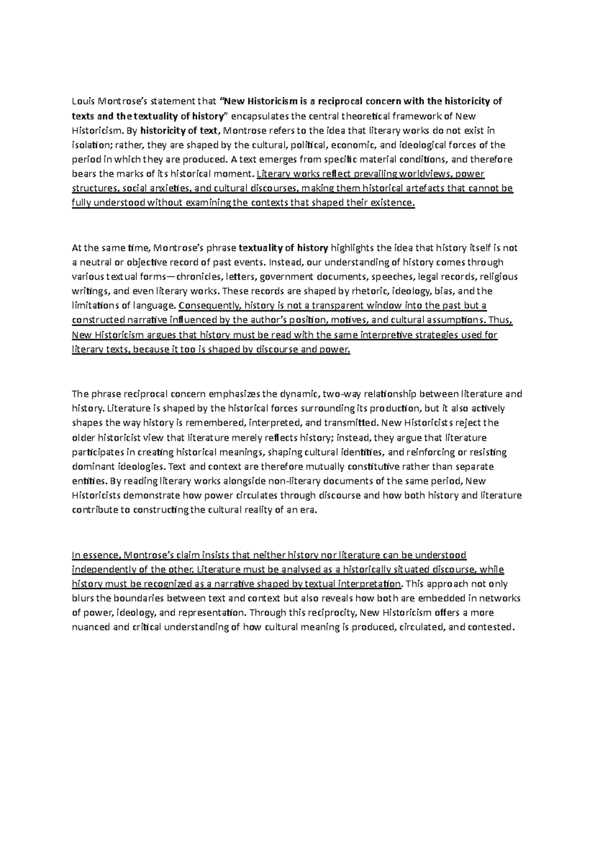 Louis Montrose's Theory Notes on New Historicism: Text & Context - Studocu