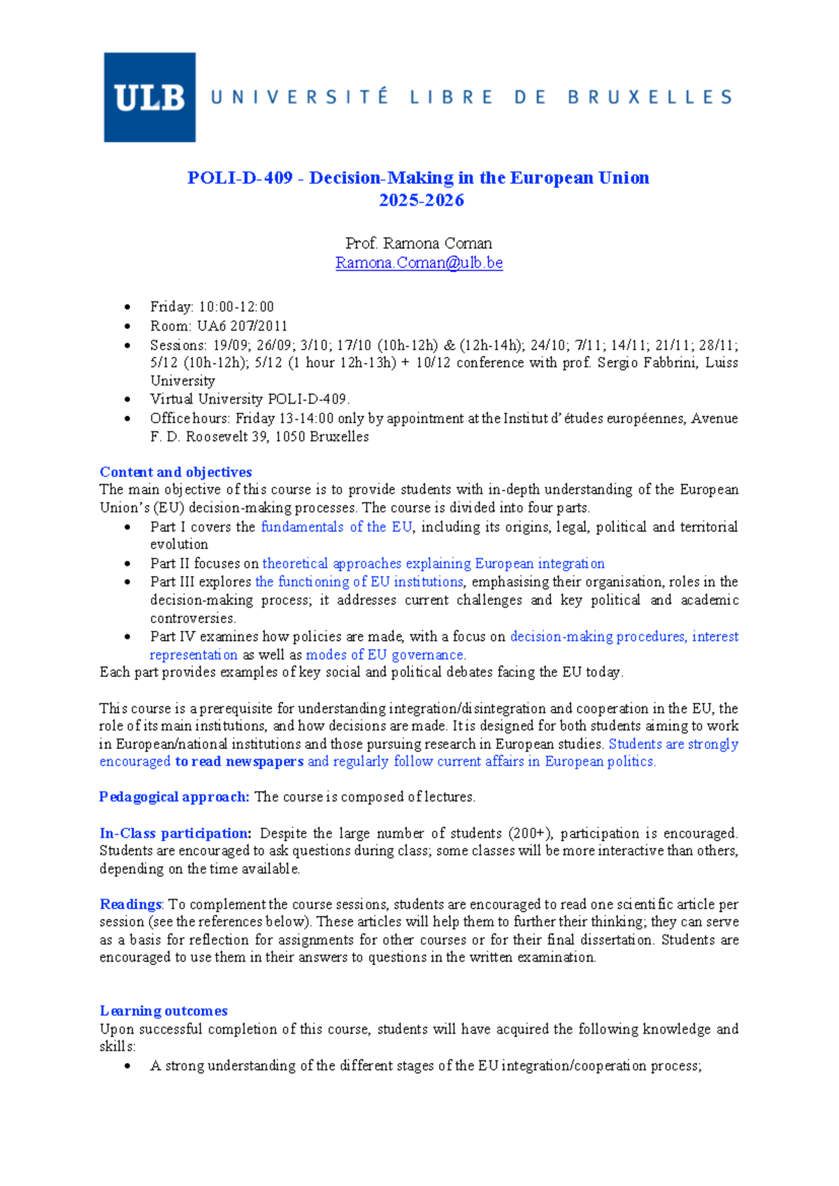 POLI-D-409: Outline for Understanding EU Processes (2024-2025) - Studocu