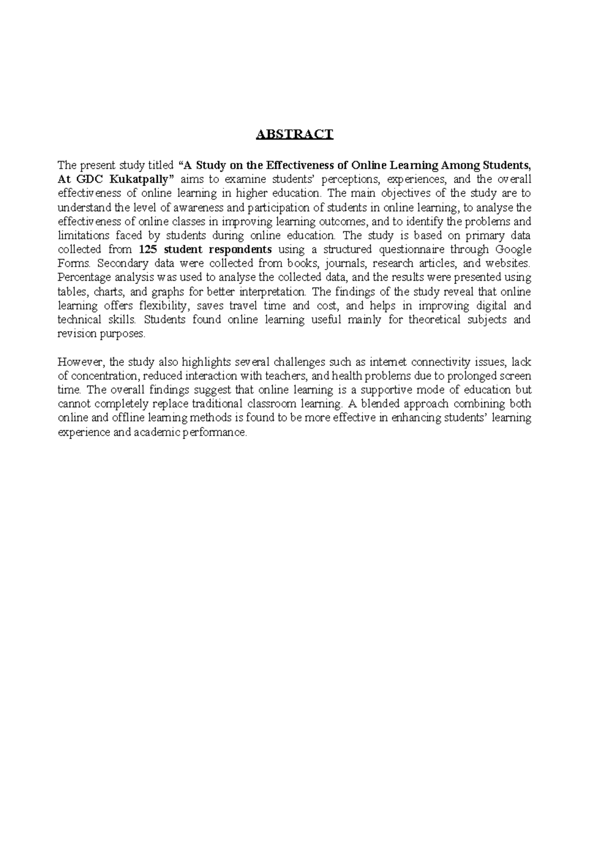 GDC Study: Effectiveness of Online Learning Among Students - Studocu