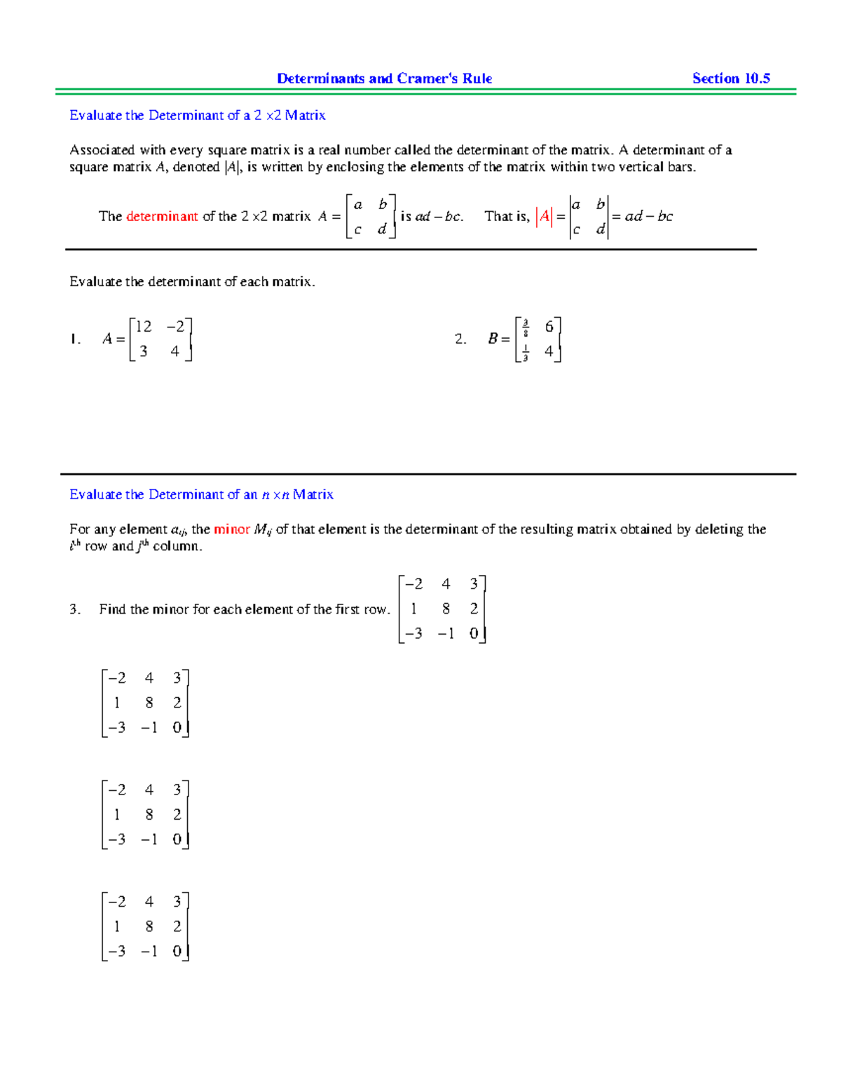 LEC 10.5 Determinants and Cramer's Rule Overview and Applications - Studocu