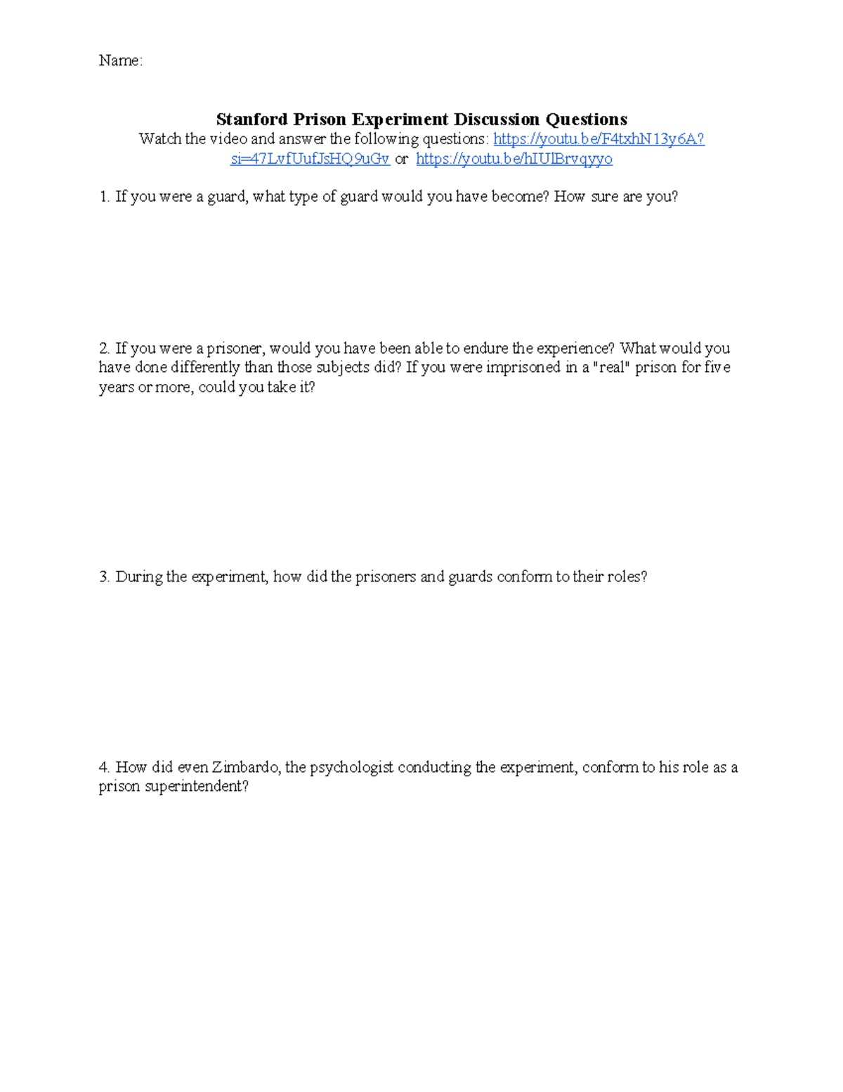 Stanford Prison Experiment Discussion Questions & Analysis - Studocu