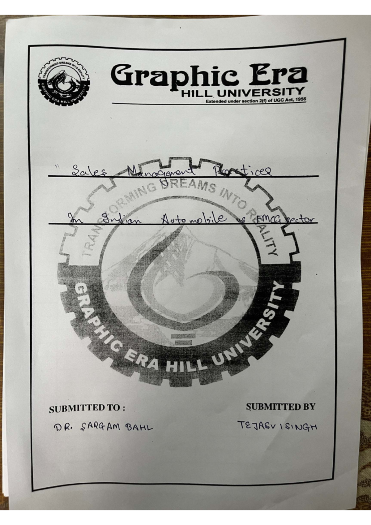 Sales Management Project Report - Graphic Era HILL UNIVERSITY - Studocu