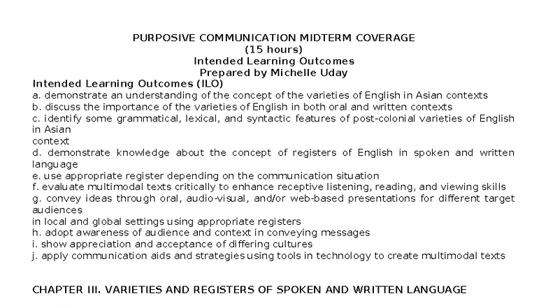 Purposive Communication Midterm Coverage - PURPOSIVE COMMUNICATION ...