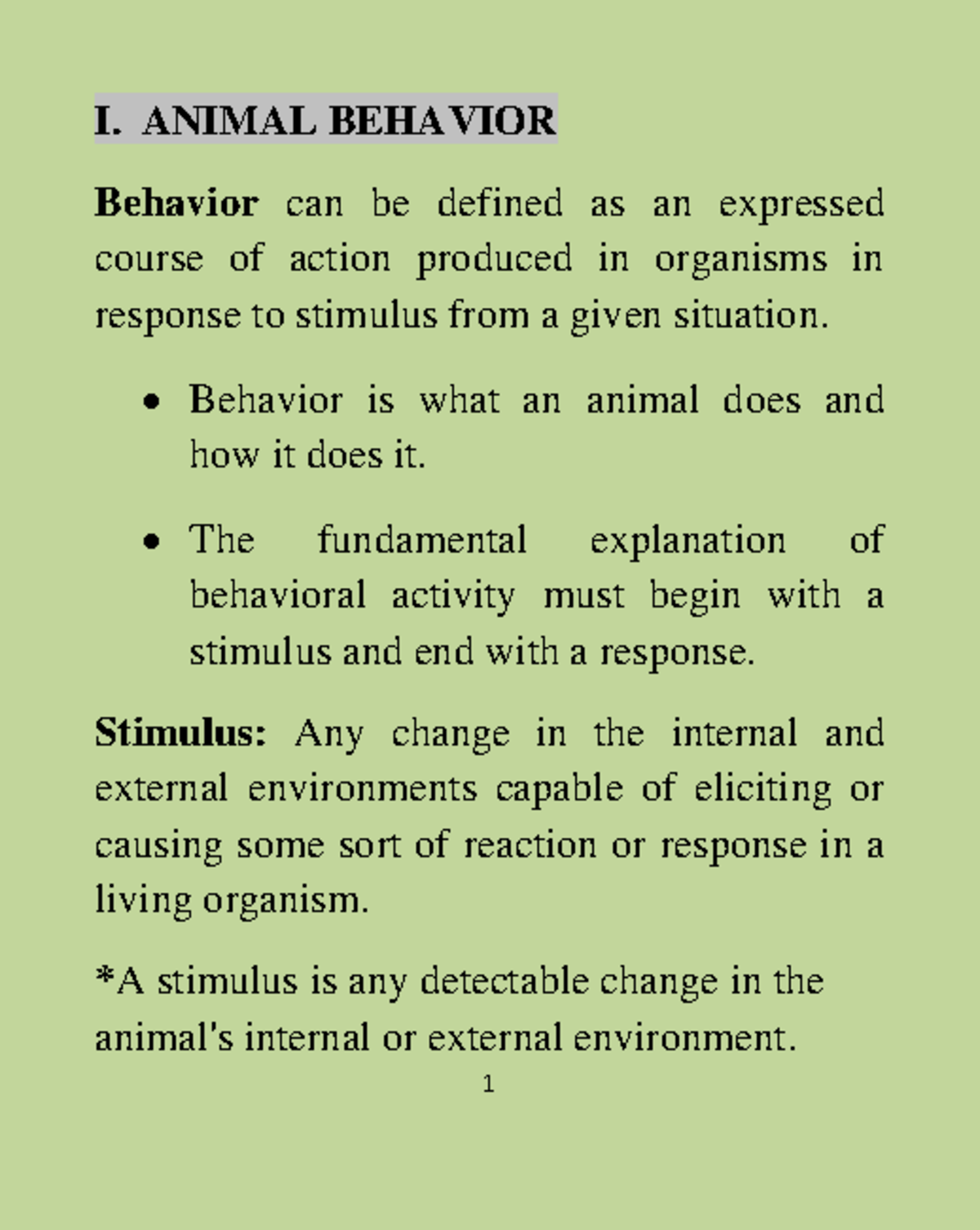 Animal Behavior Lecture Notes 2025 - I - Studocu