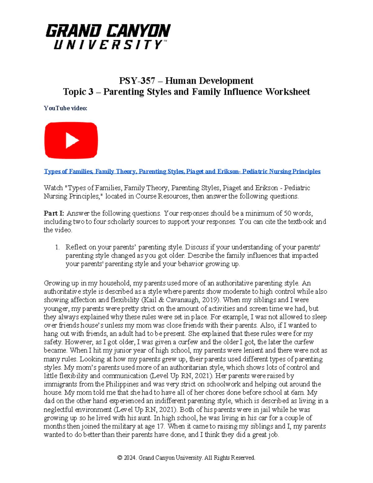 PSY-357 Worksheet: Exploring Parenting Styles & Family Dynamics - Studocu