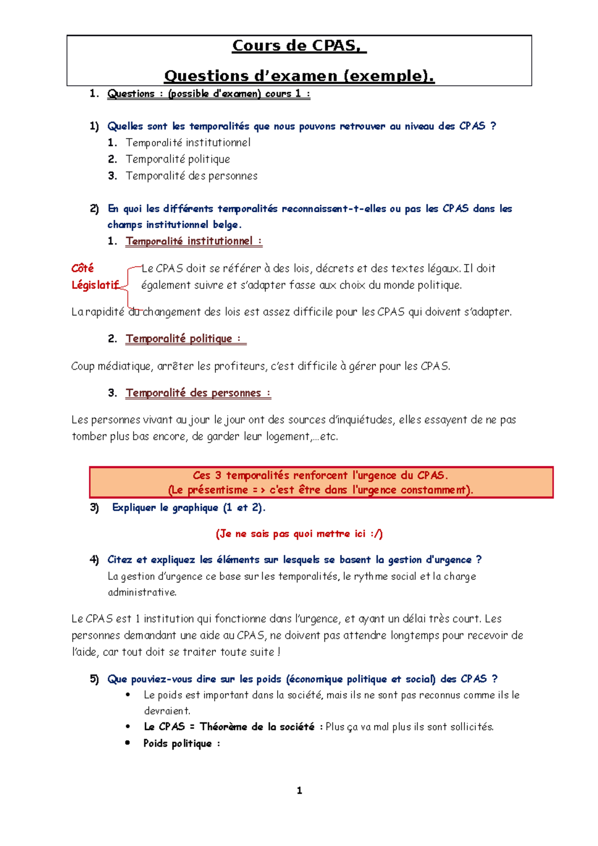Questions d'Examen: CPAS - Cours 1 à 6 (Exemples et Annotations) - Studocu