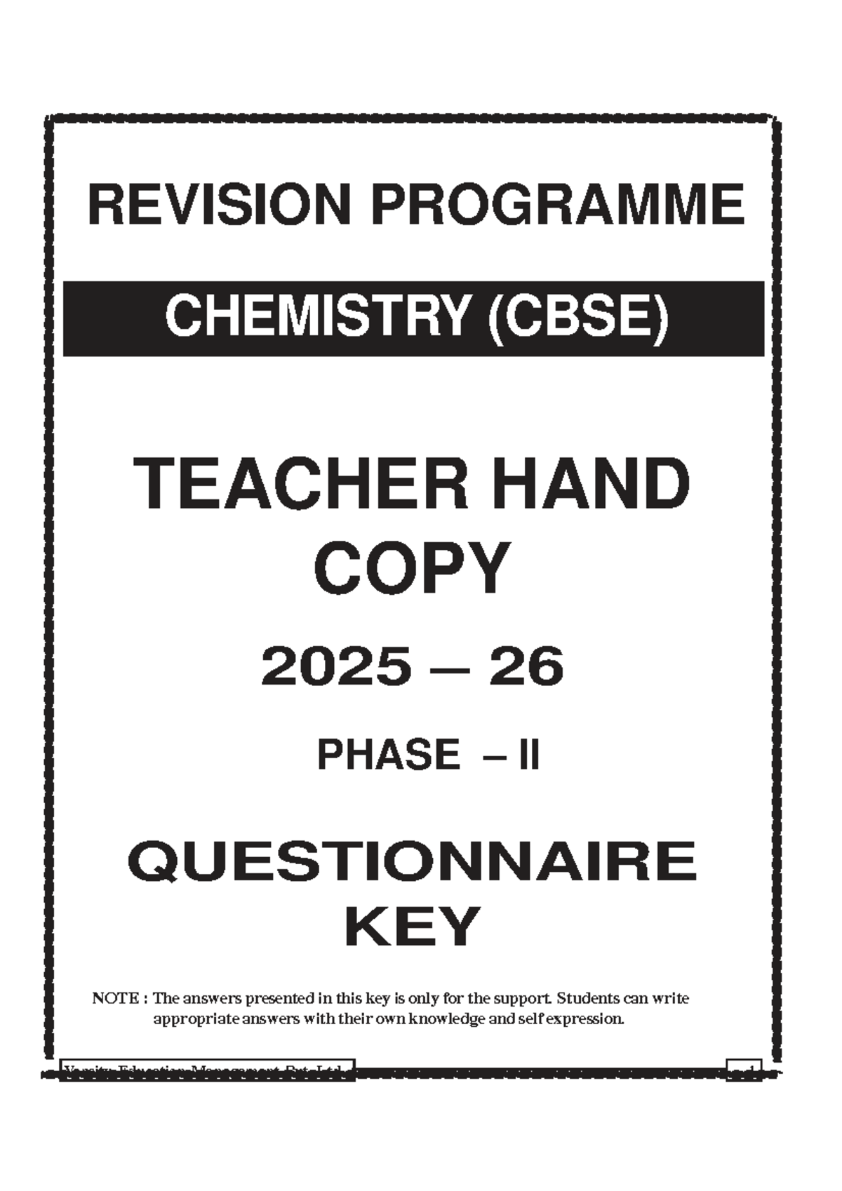 CBSE Chemistry X Class Revision Programme Phase II Questionnaire Key ...
