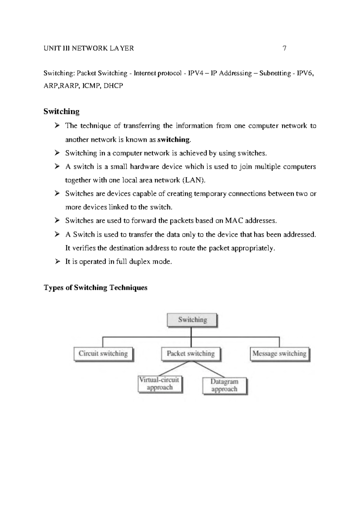 Network Layer Concepts: Switching, Packet Switching, and IPv4 - Unit 3 - Studocu