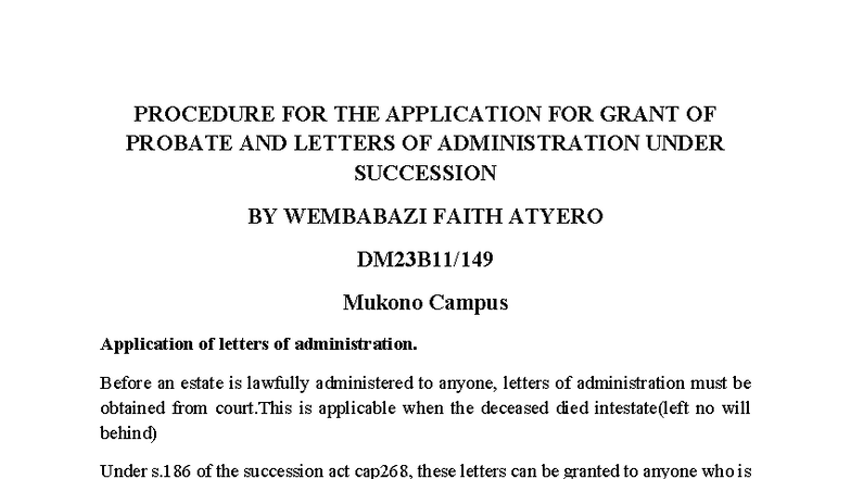 Application Procedure for Grant of Probate & Letters of Administration ...