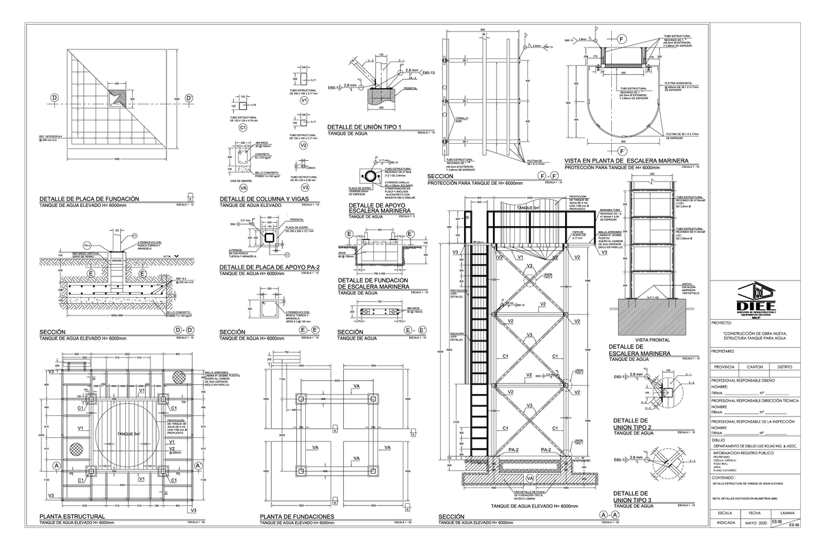 Planos Estructurales Generales Tanque Elevado-Model - 800 TUBC ESTRUCTURA 2 E Y 3 125 0 175 2 mm ...