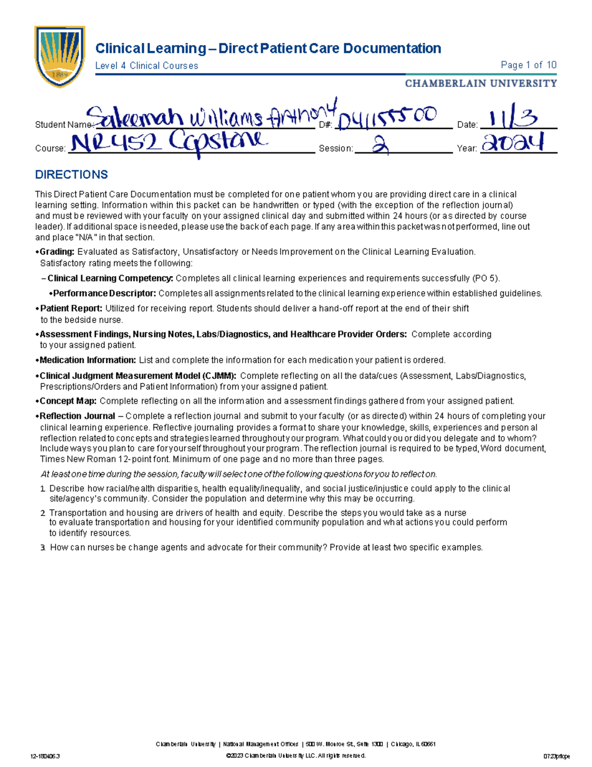 PCD WEEK 1 - Patient Care Documentation - Level 4 Clinical Courses ...