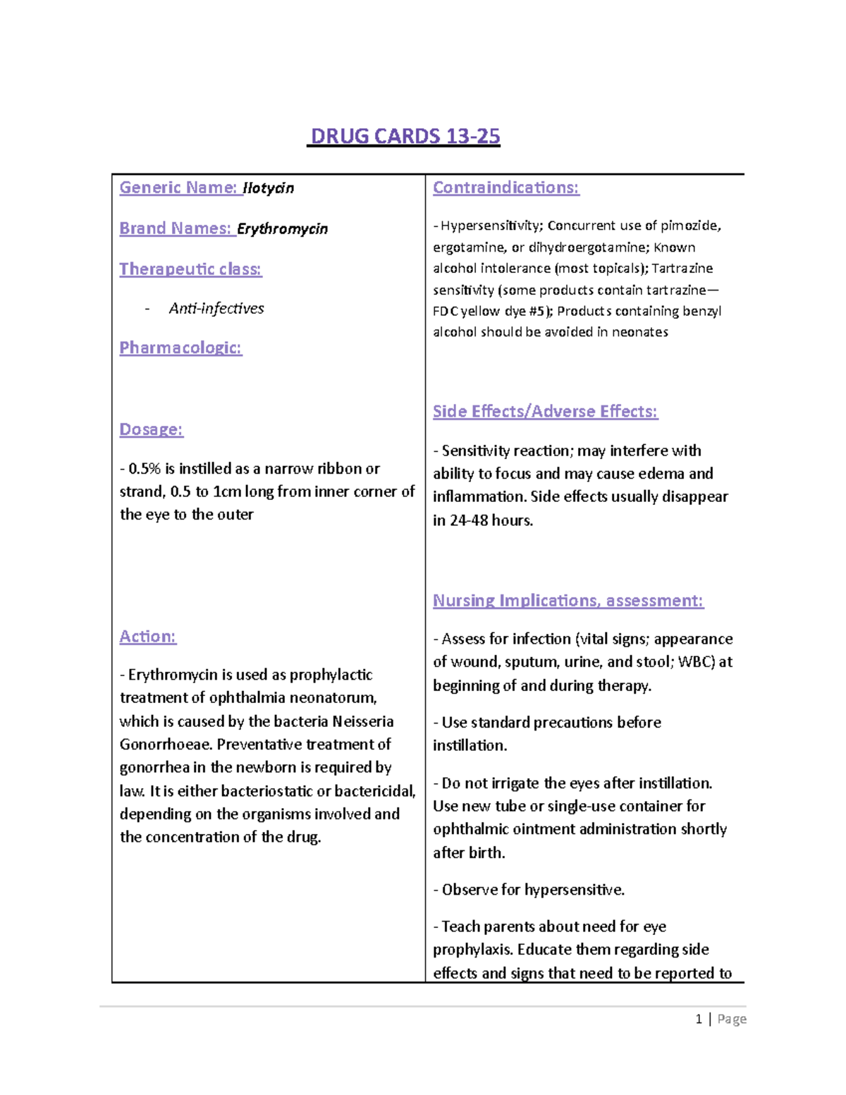 DRUG Cards OB 13-25 - bc nursing OB - DRUG CARDS 13- Generic Name ...