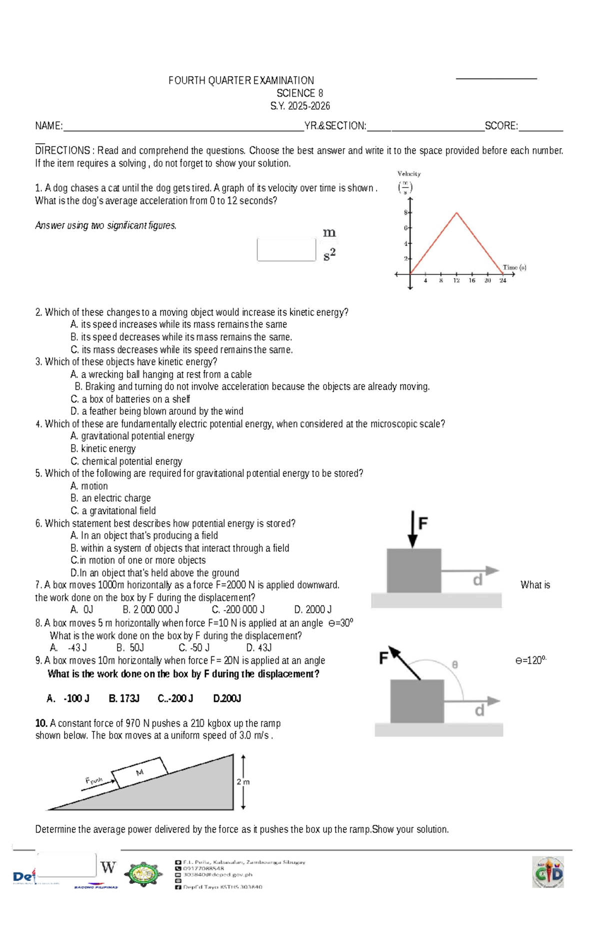 Science 8 Fourth Quarter Exam Review and Practice Questions - Studocu